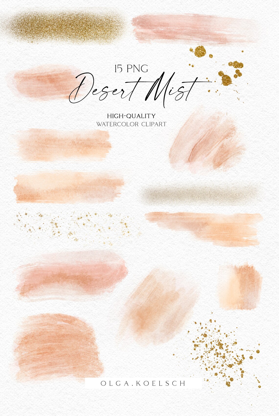 Neutral Watercolor Brush Strokes Png Gold Abstract Clipart | Etsy