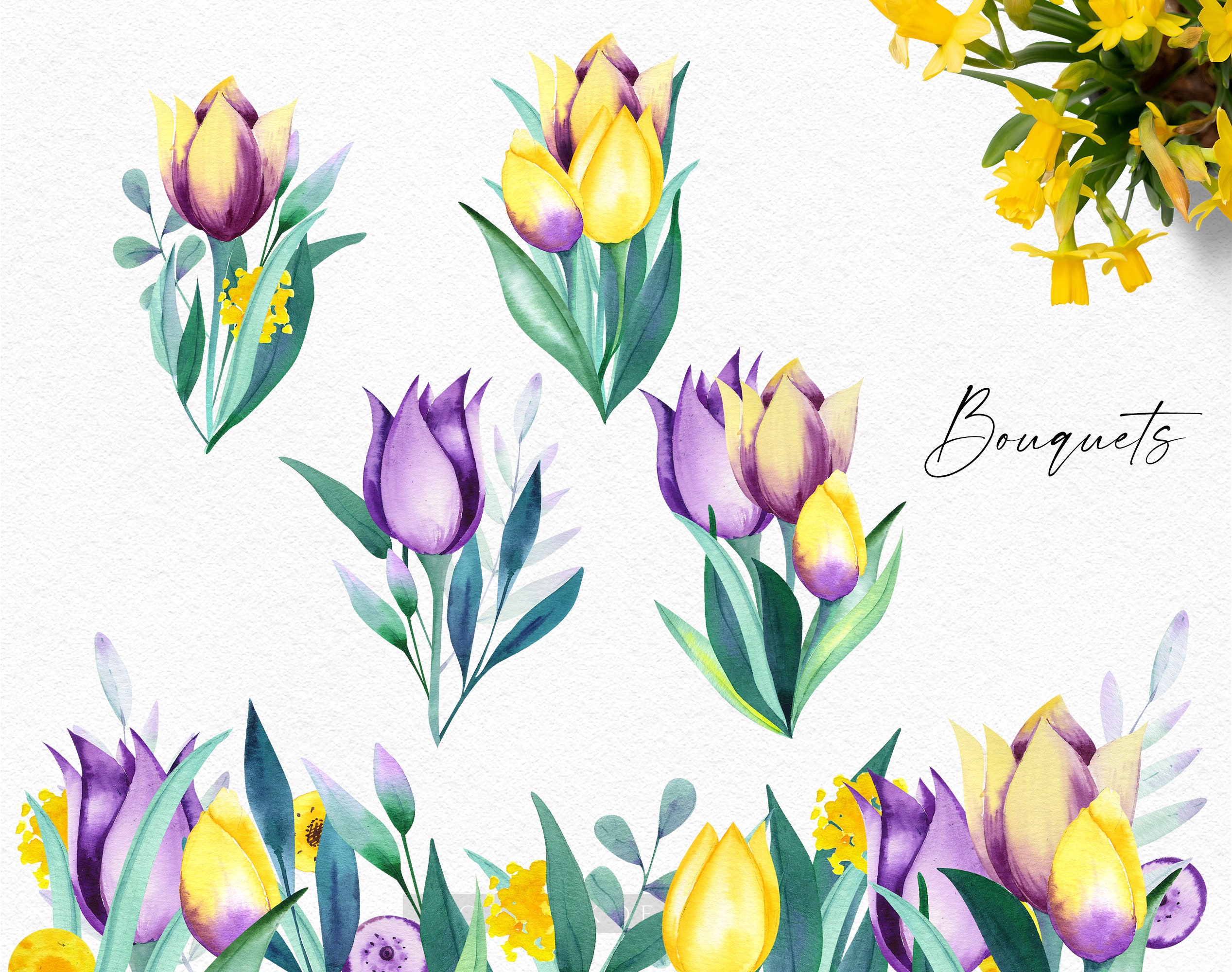 Watercolor Tulips Clipart Easter Clipart Watercolor Flowers - Etsy