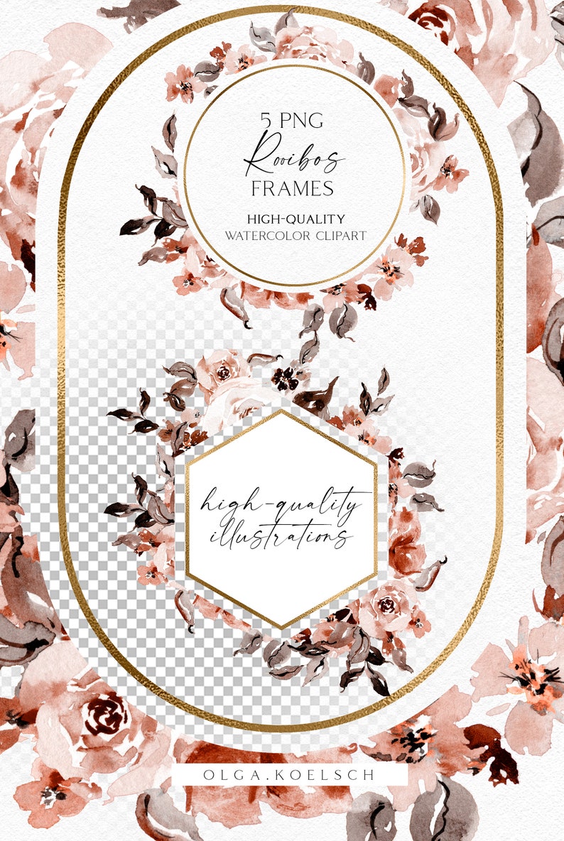 Boho Wreath Clipart Watercolor Autumn Flowers Clip Art | Etsy