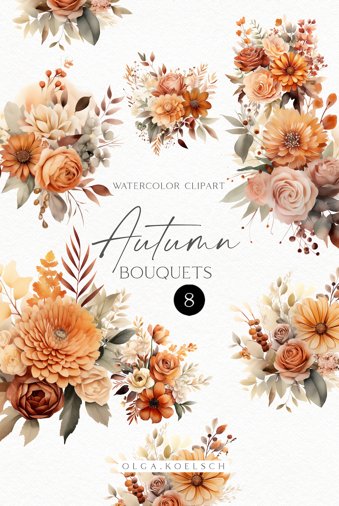 Watercolor Fall Flower Clipart, Boho Floral Clipart, Yellow Flowers for ...