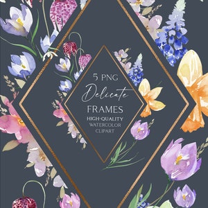 Watercolor Spring Flower Frame Clipart, Pastel Flowers Borders Png ...