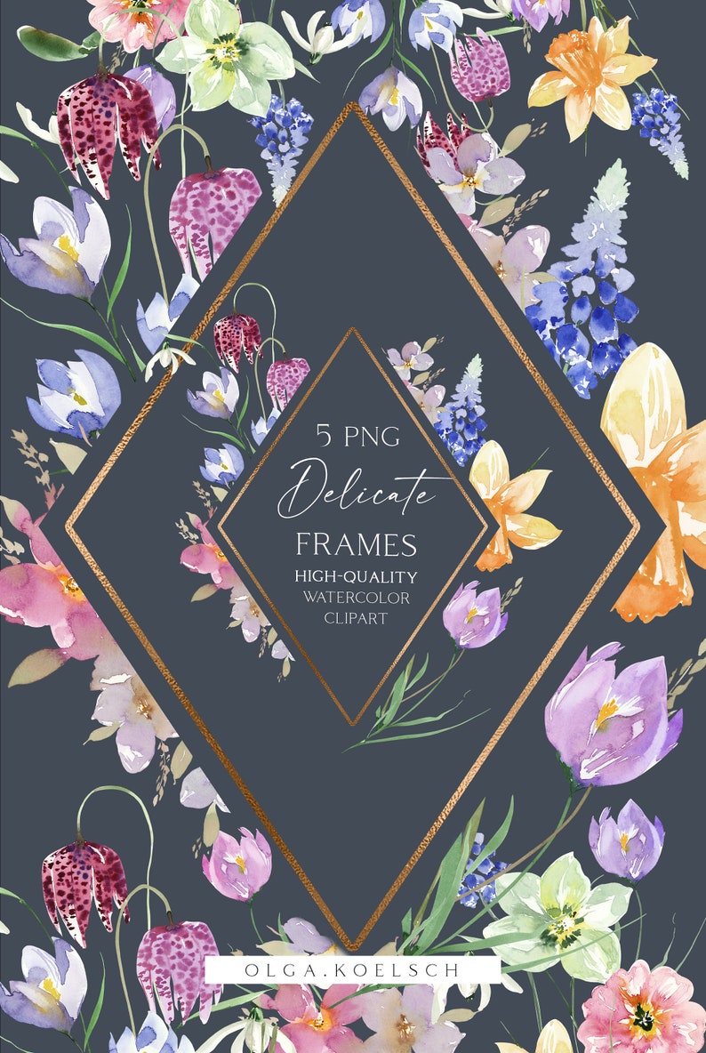 Watercolor Spring Flower Frame Clipart Pastel Flowers Borders - Etsy