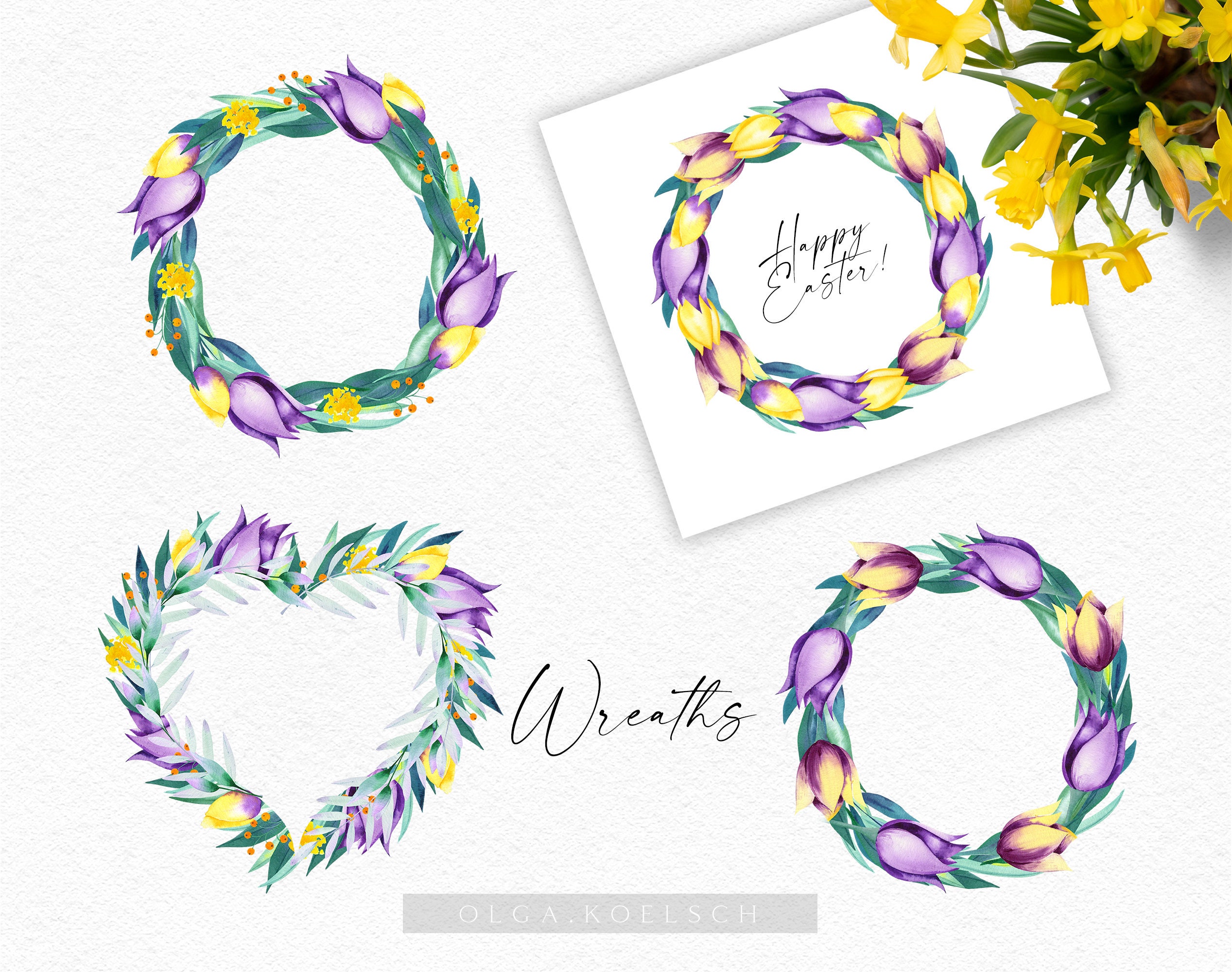 Watercolor Tulips Clipart Easter Clipart Watercolor Flowers - Etsy