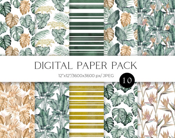 Watercolor Boho Tropical Digital Paper Pack. Boho Seamless - Etsy