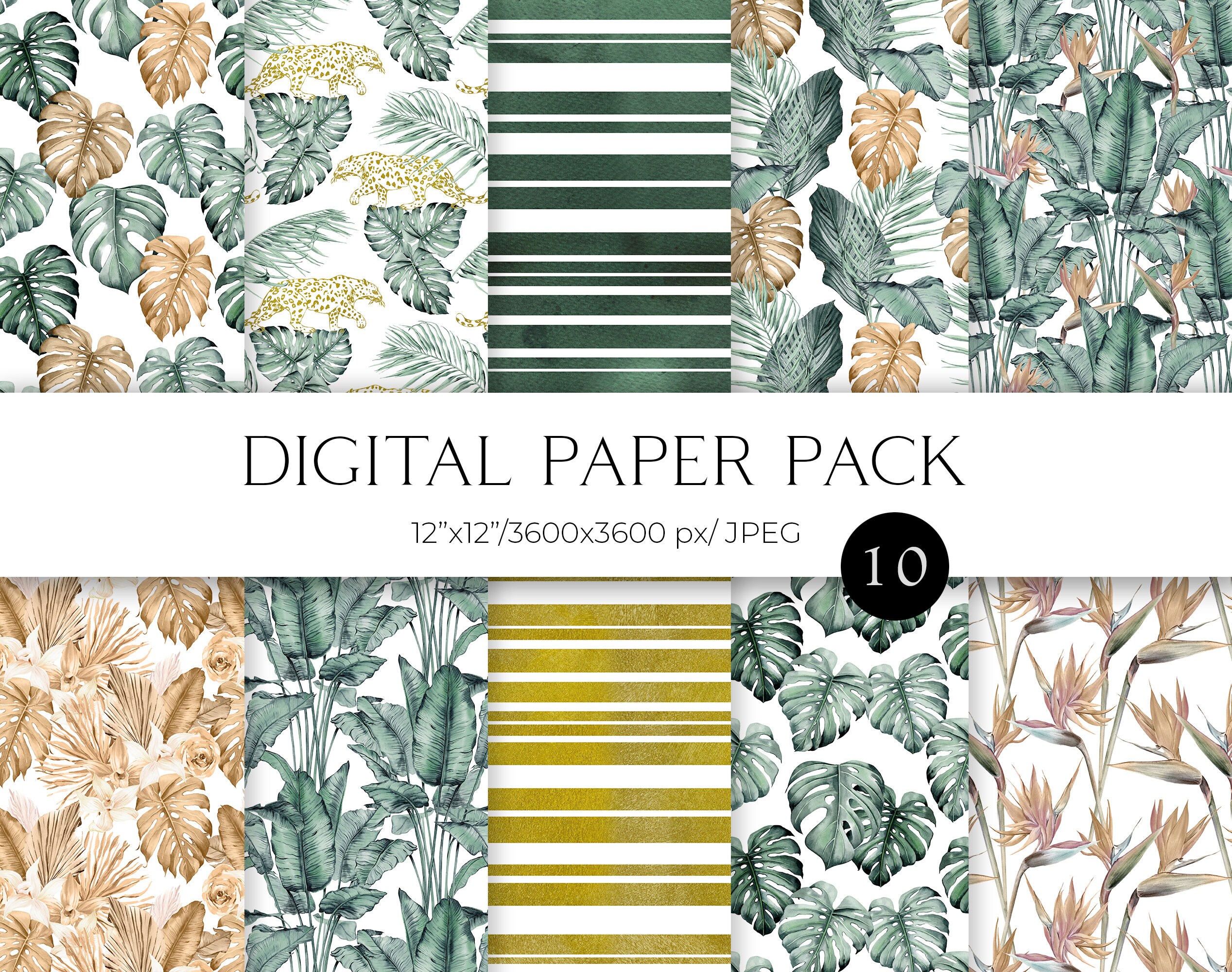 Watercolor Boho Tropical Digital Paper Pack. Boho Seamless - Etsy
