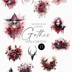 Watercolor Witchy Clipart, Gothic Halloween Digital, Witchcraft ...