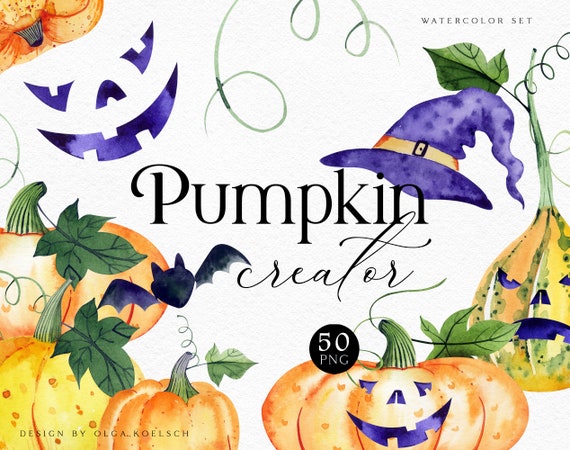 Watercolor Halloween Clipart Pumpkins Creator for Kids - Etsy