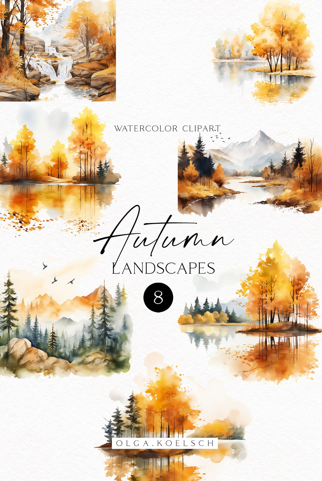 Watercolor Fall Landscape Clipart, Autumn Mountains Png, Fall Forest ...
