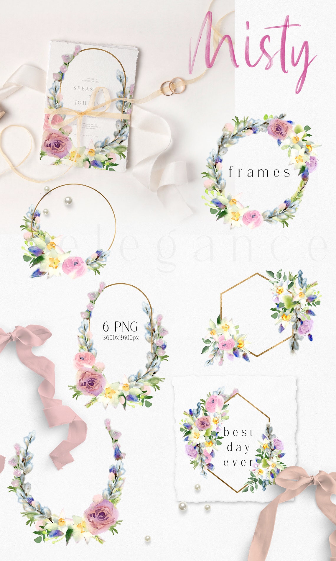 Watercolor Boho Floral Frames Clipart Spring Flowers Png | Etsy