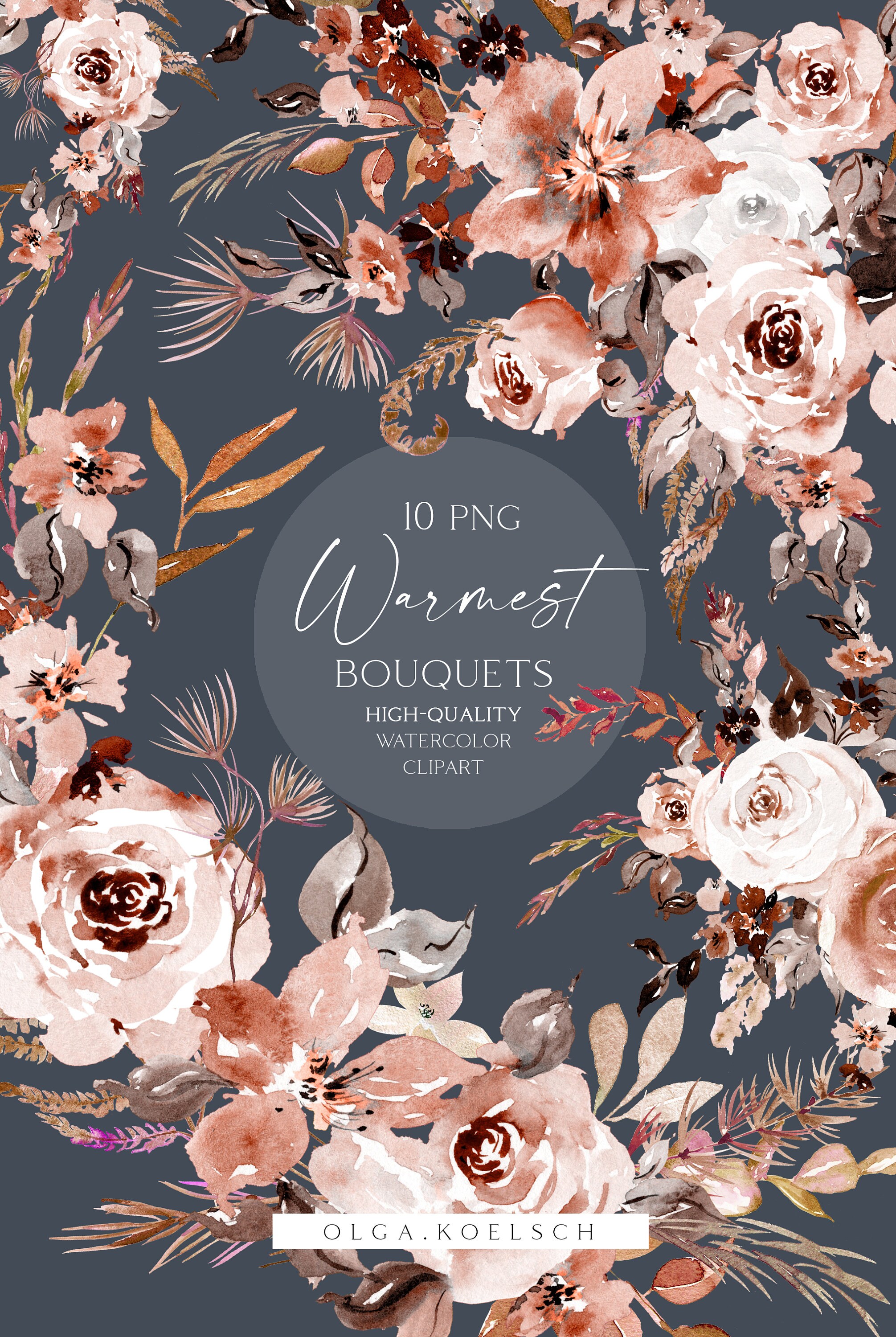 Watercolor Boho Bouquets Clipart Autumn Flowers Png Floral - Etsy