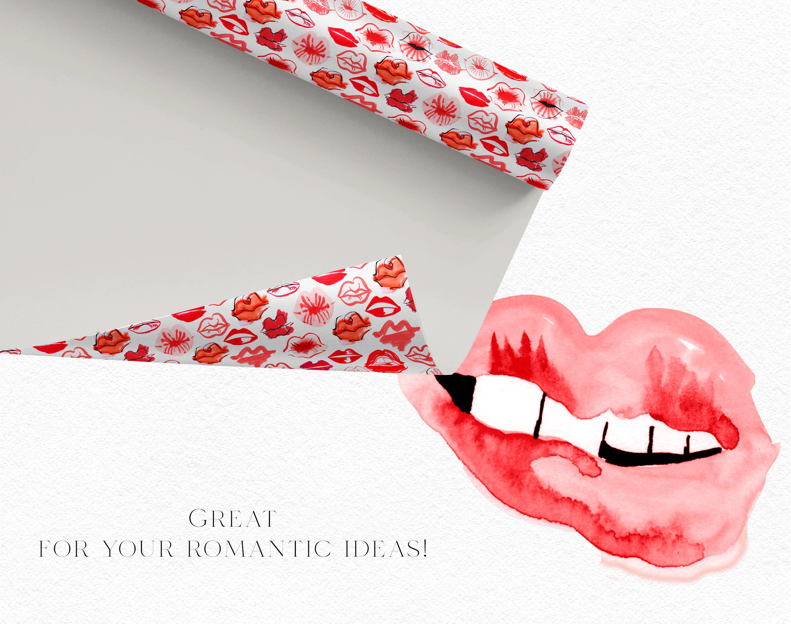 Watercolor Lips Clipart Love Clipart With Kissing Lips for | Etsy