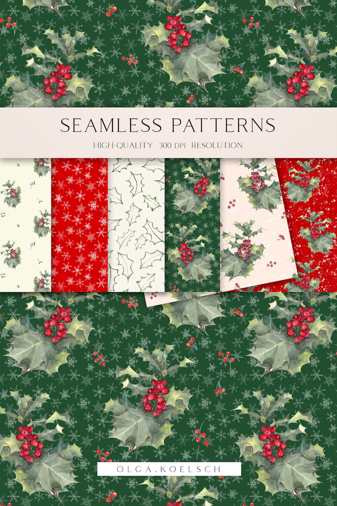 Christmas Holly Berry Digital Paper. Merry Christmas Pattern Fabric ...