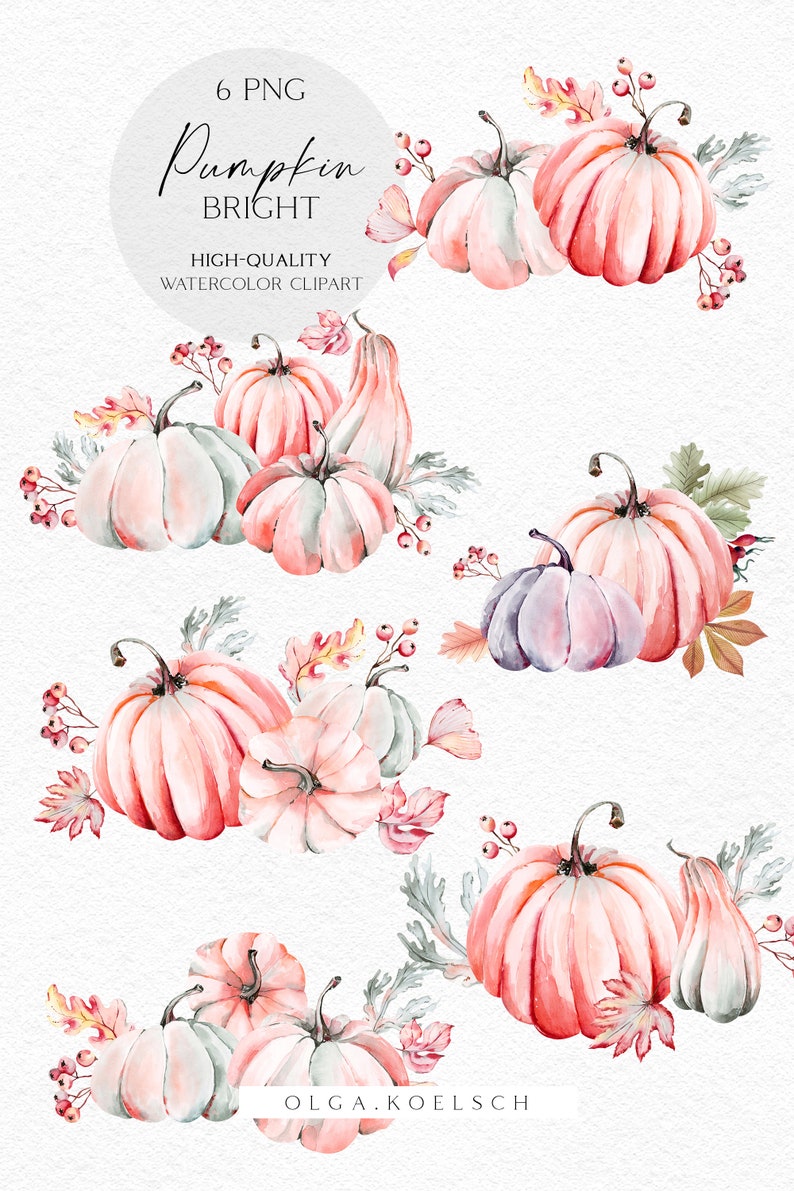 Watercolor Pumpkin Png, Fall Pumpkin Clipart, Farmhouse Clipart for ...