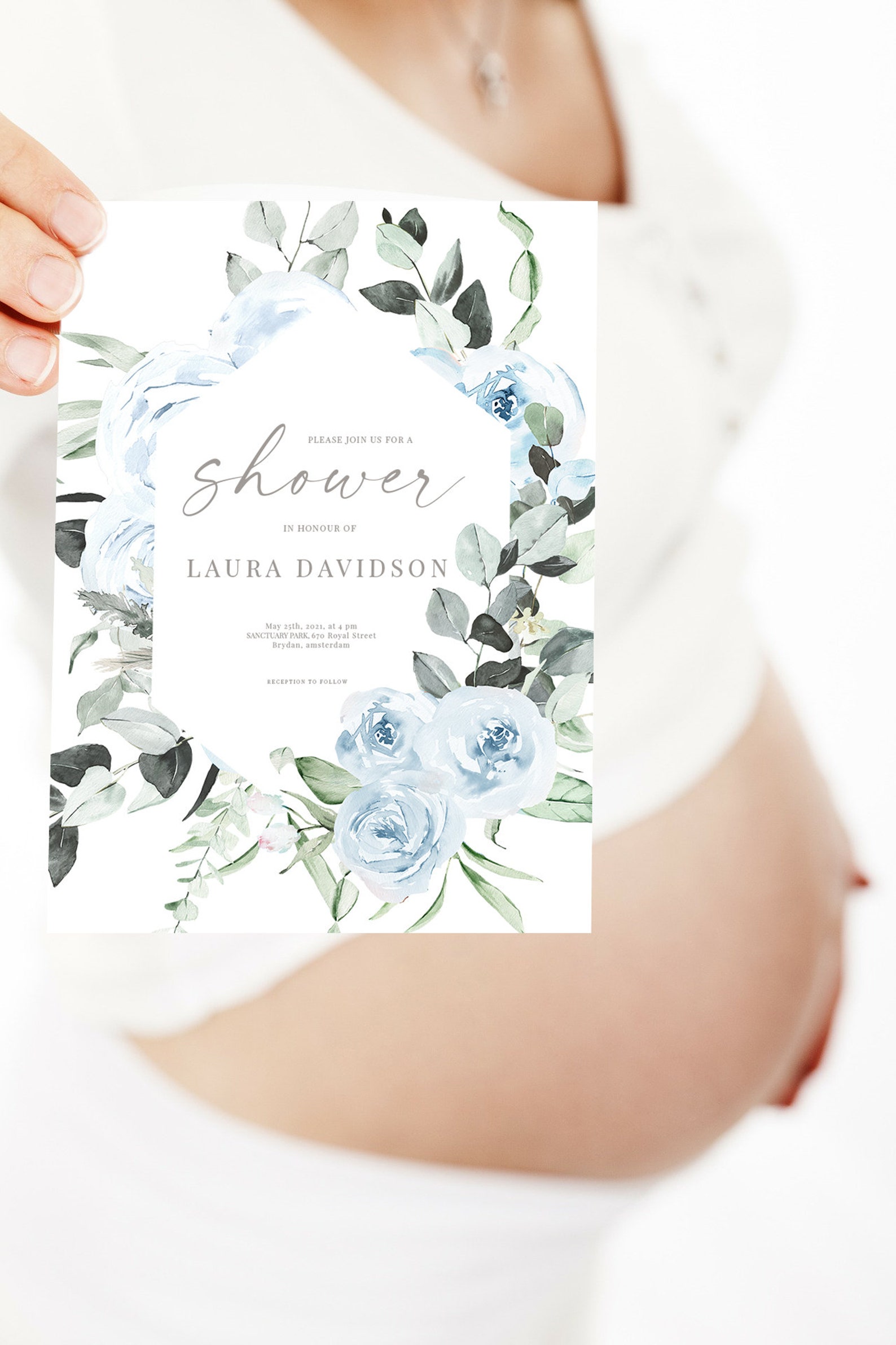 Baby Blue Flowers Clipart, Dusty Blue Boho Roses Frames Png, Watercolor ...