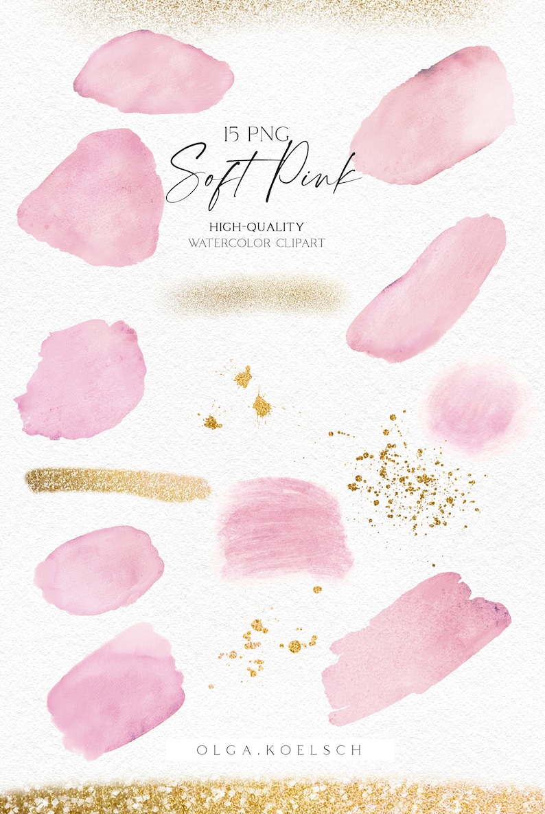 Pink Watercolor Brush Strokes Png, Gold Abstract Clipart, Pastel Pink ...