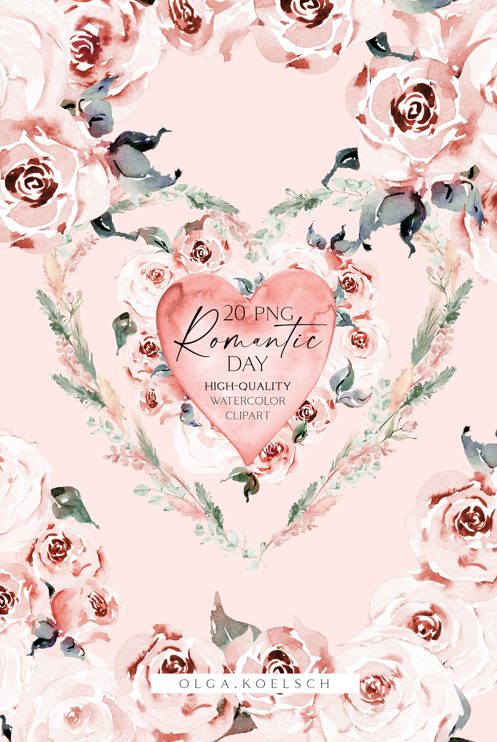 Watercolor Valentine Clipart Pink Floral Heart Png Pink - Etsy