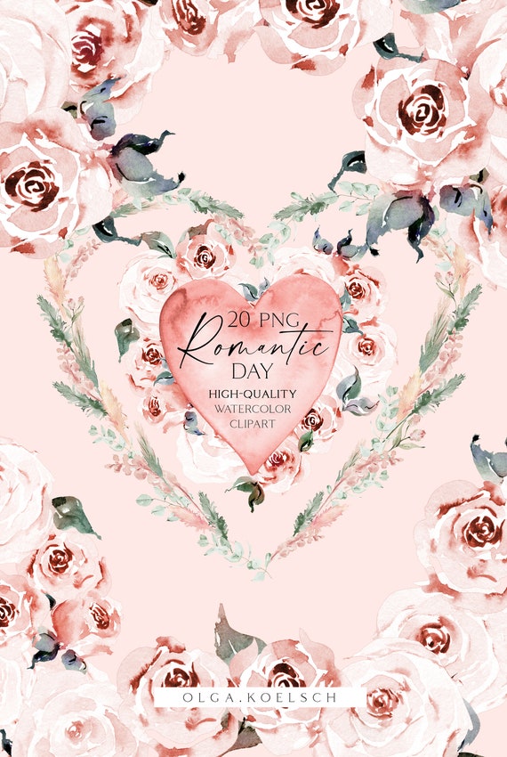 Watercolor Valentine Clipart Pink Floral Heart Png Pink | Etsy