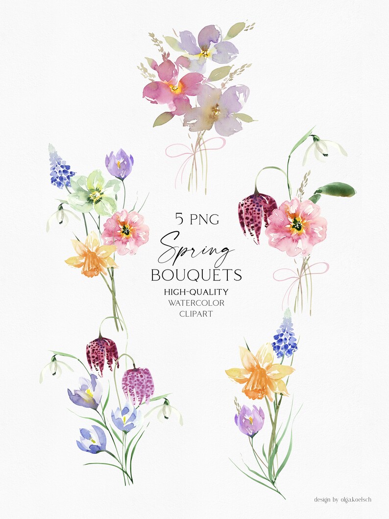 Watercolor Wildflower Clipart Spring Floral Clip Art Dusty - Etsy