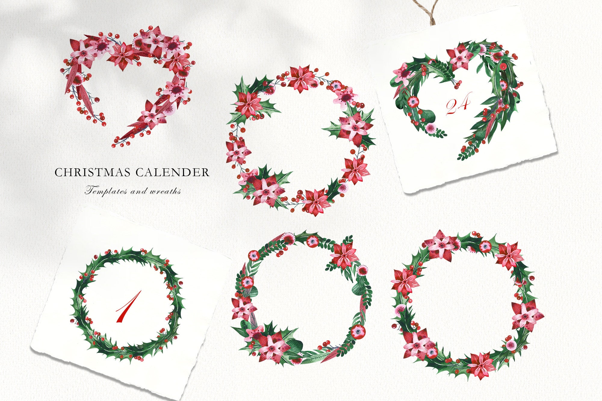 Watercolor Christmas Holly Clipart Kawaii Christmas Wreath - Etsy