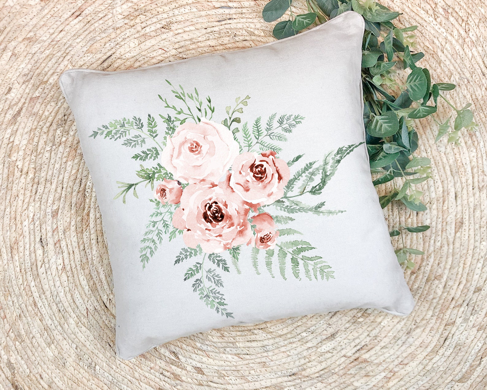 Boho Roses Bouquets Clipart, Watercolor Fern Floral Borders Png ...