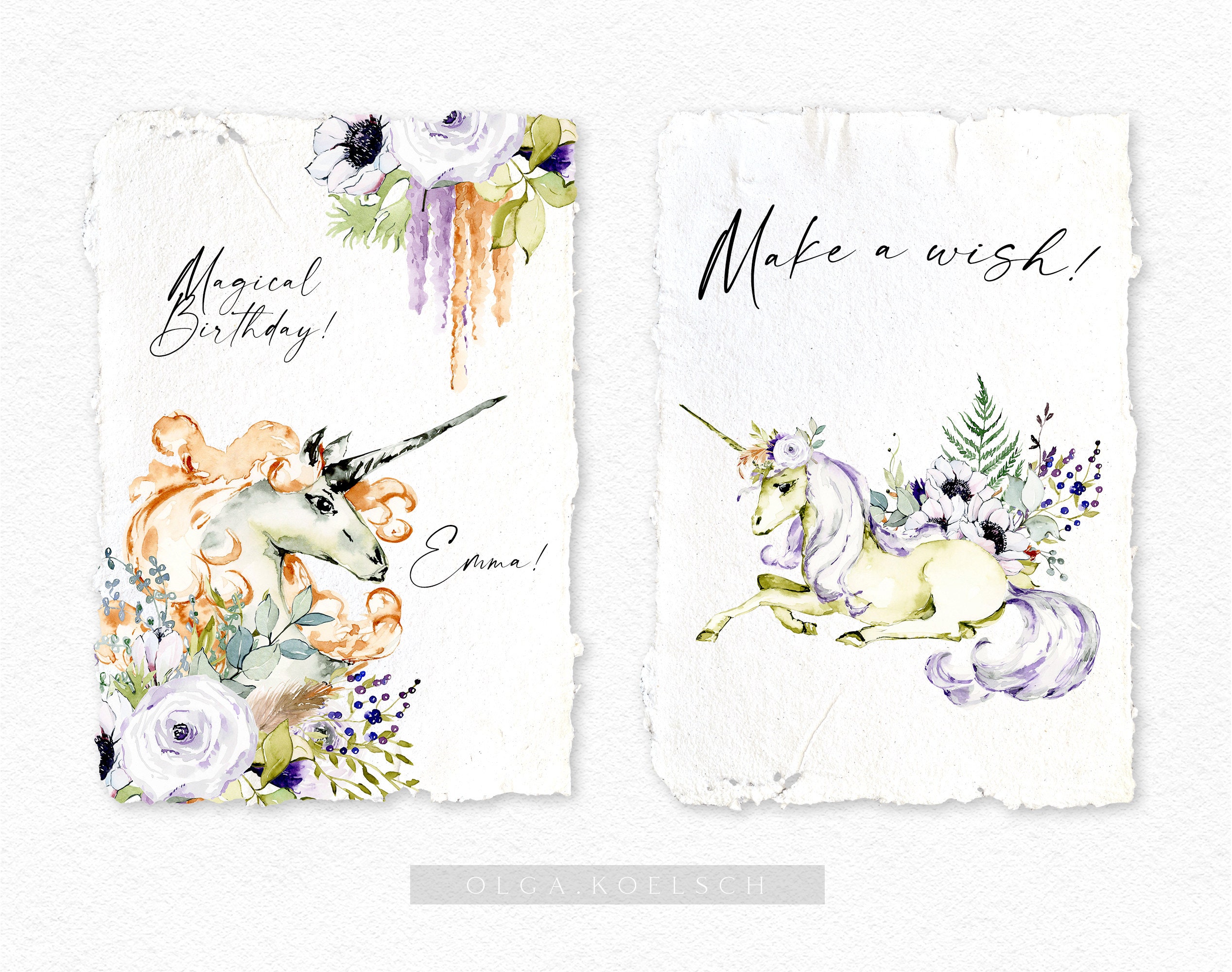 Watercolor Unicorn Clipart, Girl Birthday Unicorn Decoration ...