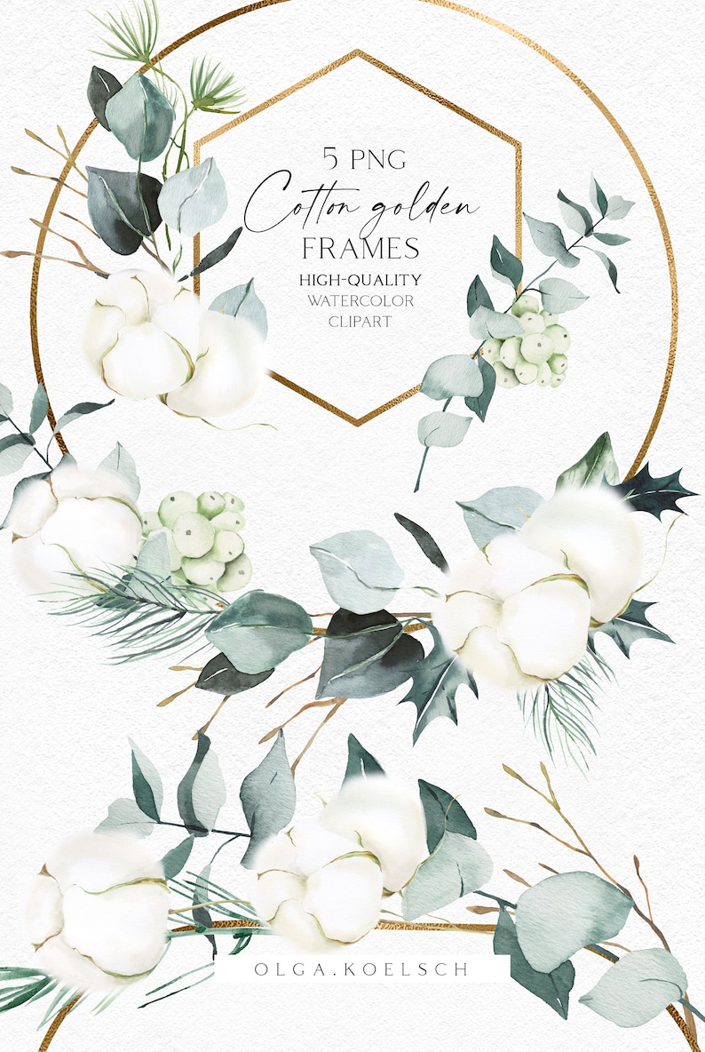 Watercolor Cotton Frame Clip Art Eucalyptus Frames Png | Etsy