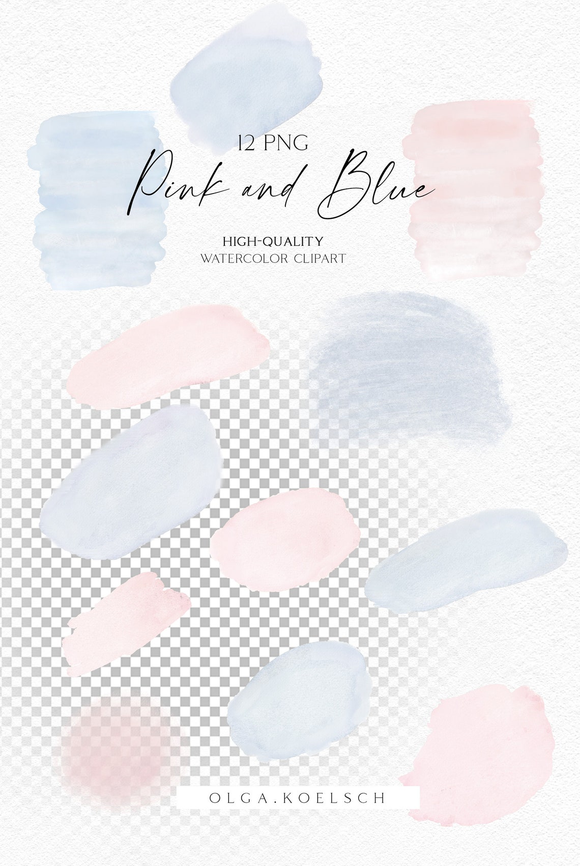 Pink Watercolor Brush Strokes Png Blue Abstract Clipart - Etsy