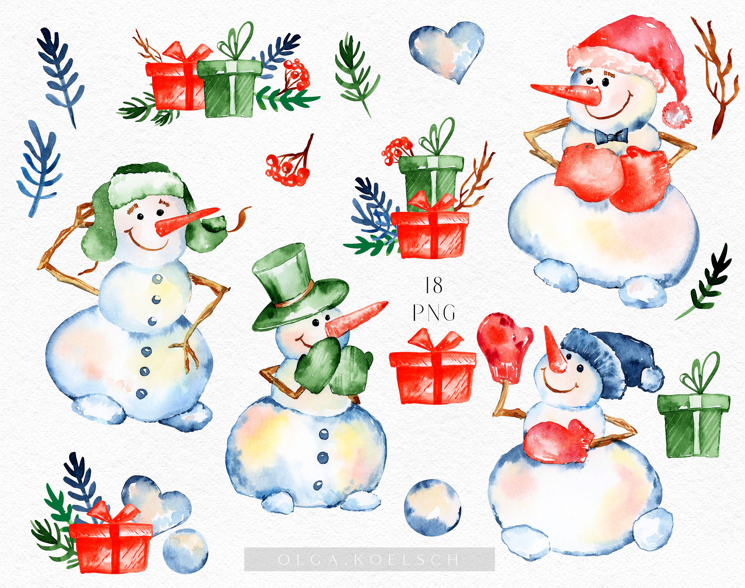 Watercolor Snowman Clipart, Cute Christmas DIY (PNG) - Etsy
