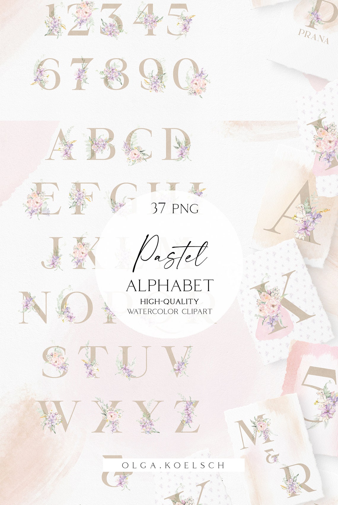 Boho Pastel Wedding Alphabet Clipart Watercolor Pink and - Etsy