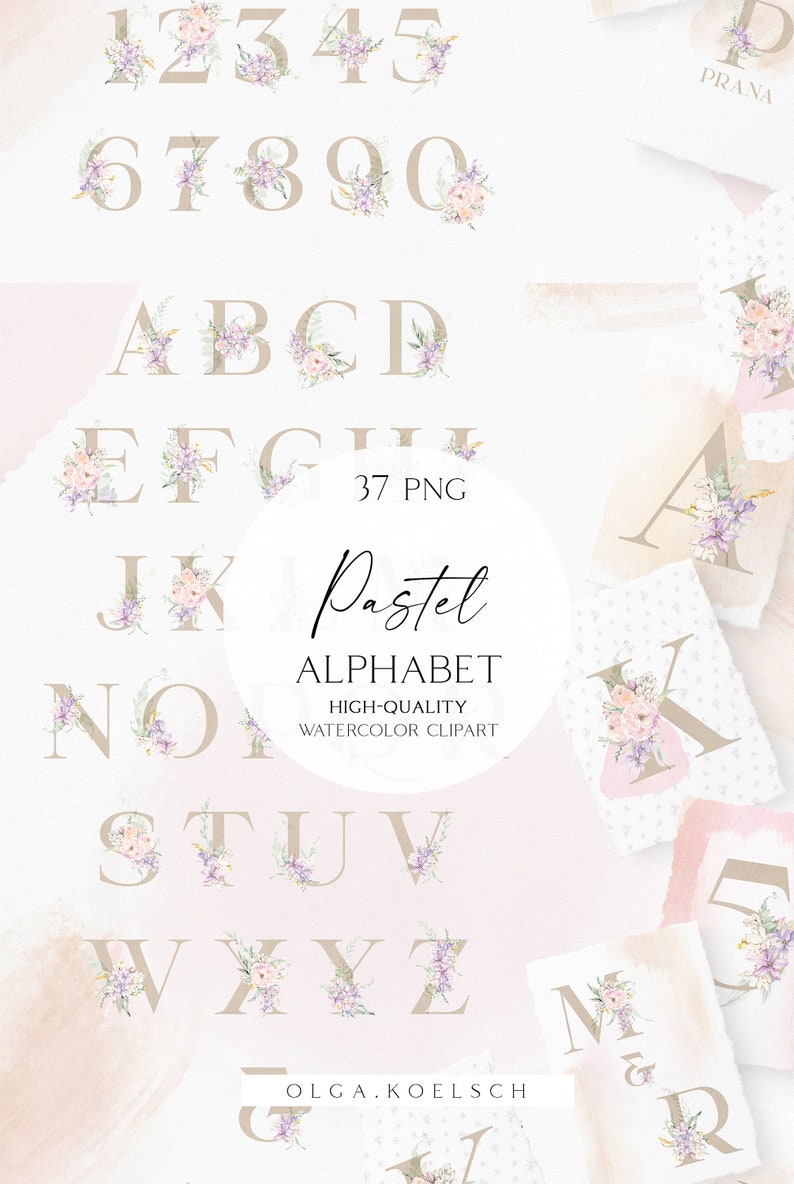Boho Pastel Wedding Alphabet Clipart Watercolor Pink and - Etsy
