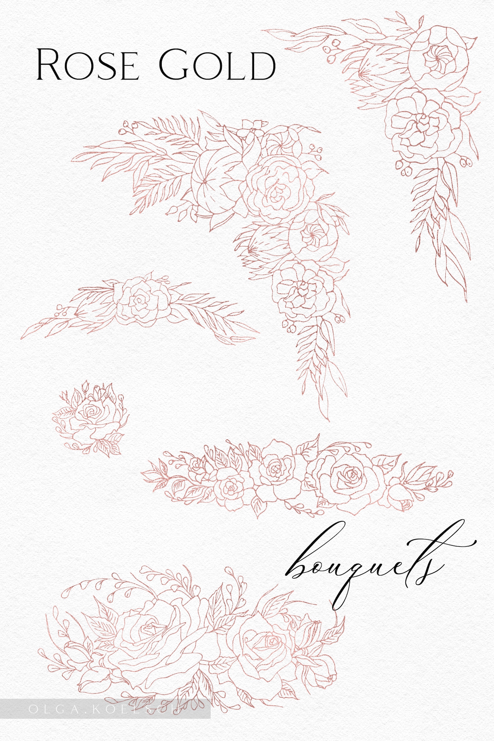 Rose Gold Glitter Floral Border Clipart Wedding Invitation - Etsy