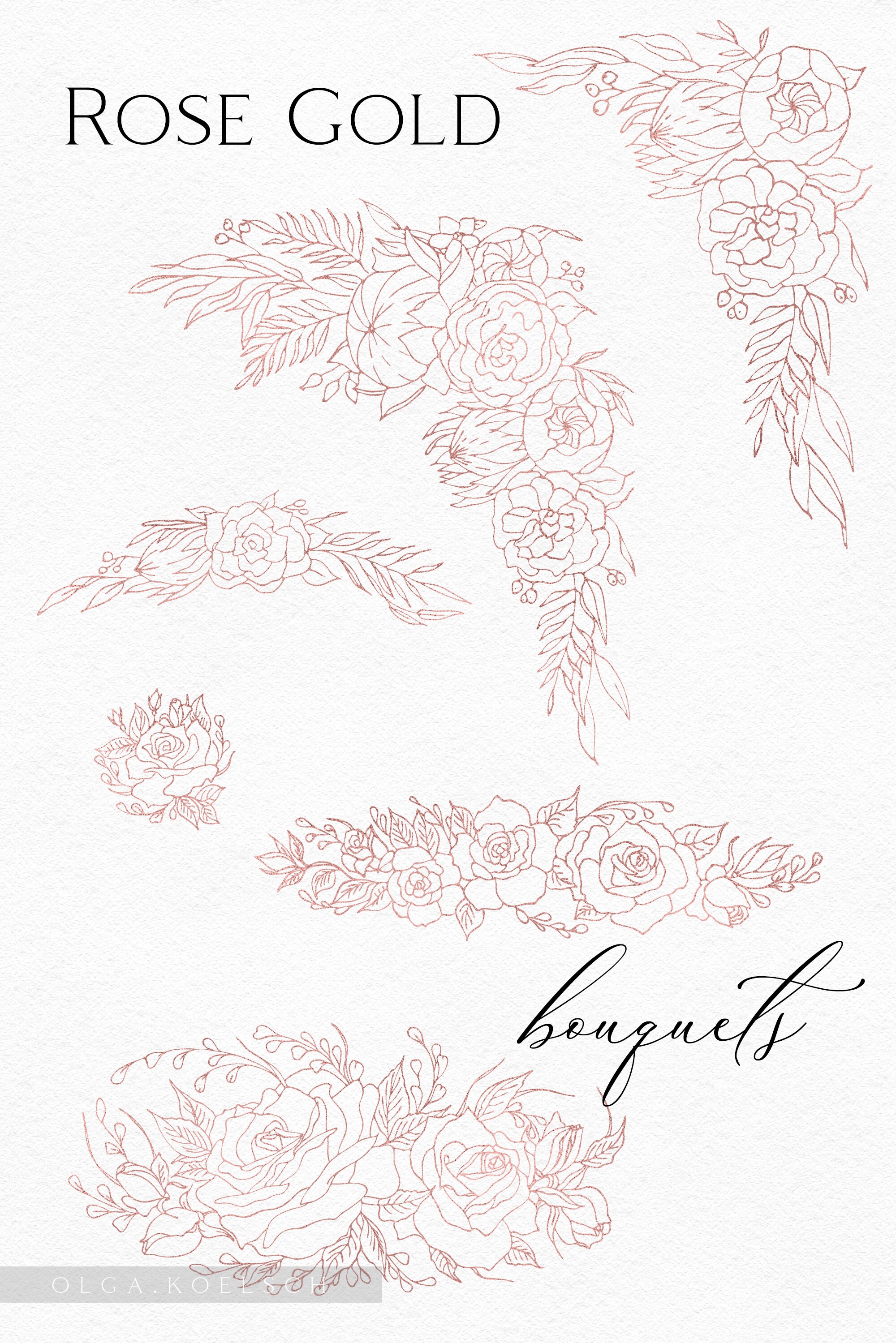 Rose Gold Glitter Floral Border Clipart Wedding Invitation - Etsy