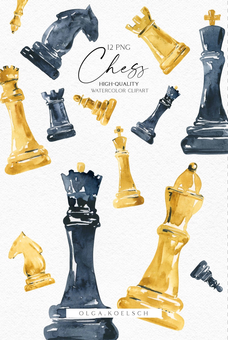 Watercolor Chess Pieces Clipart, Chess Figures PNG (digital Download ...