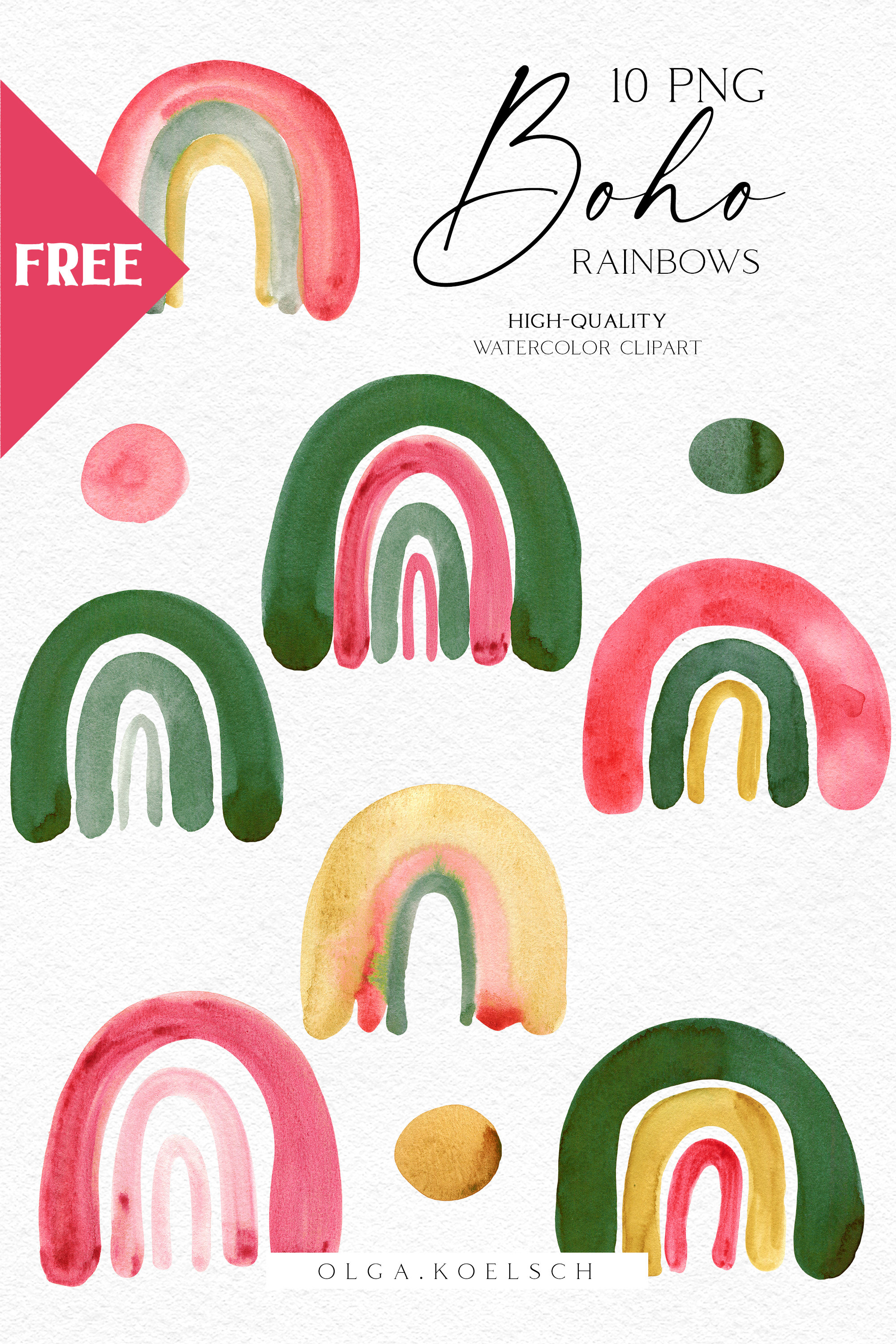 FREEBIE Clipart, Watercolor Boho Rainbow Clipart, Rainbow Digital ...