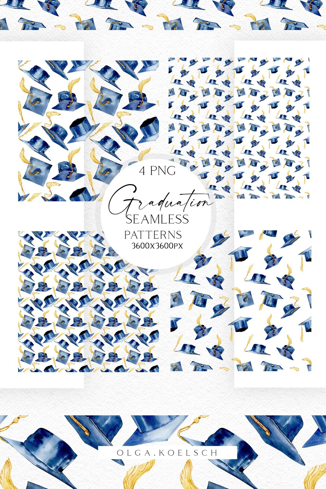 Graduation Clipart, Watercolor Graduation Digital Paper. Grad Cap ...