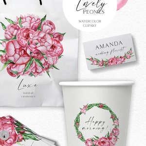 Watercolor Peony Clipart, Watercolor Pink Floral Borders Png, Pink ...