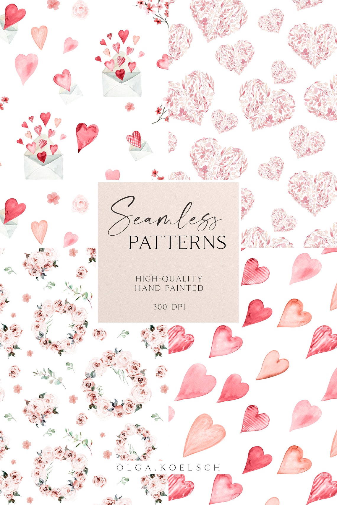 Watercolor Heart Seamless Pattern for Fabric Pink Floral - Etsy