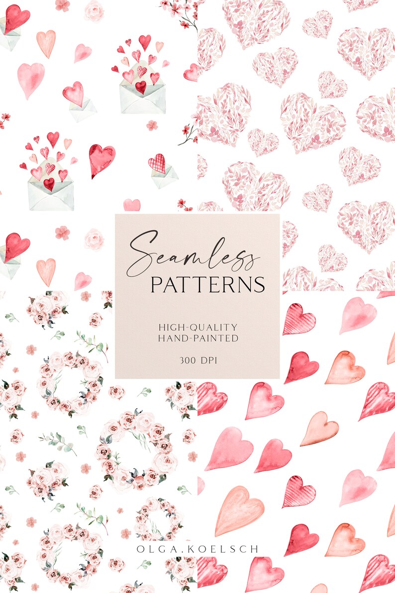 Watercolor Heart Seamless Pattern for Fabric Pink Floral - Etsy