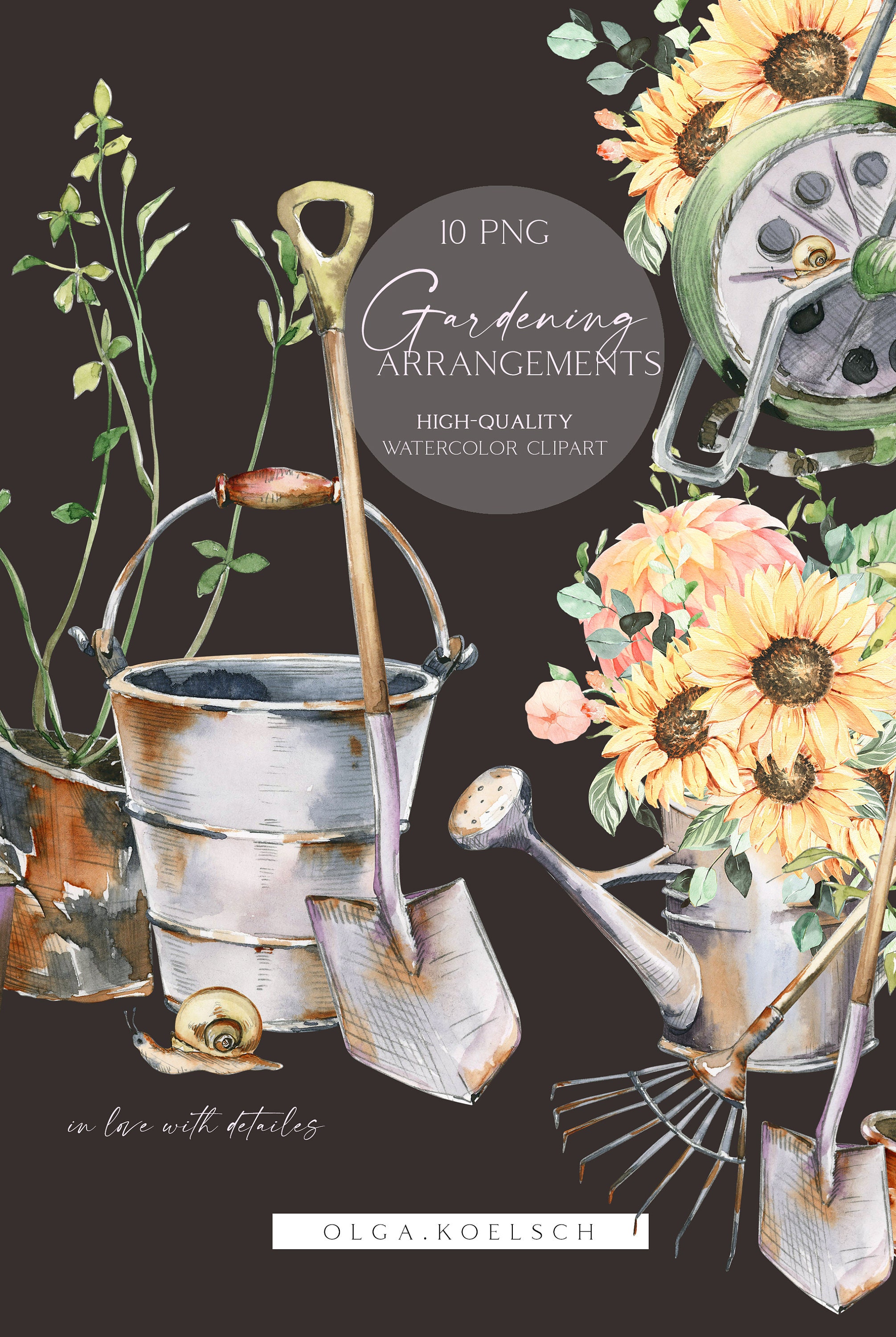 Watercolor Gardening Clipart Hand-painted Garden Tools Png - Etsy