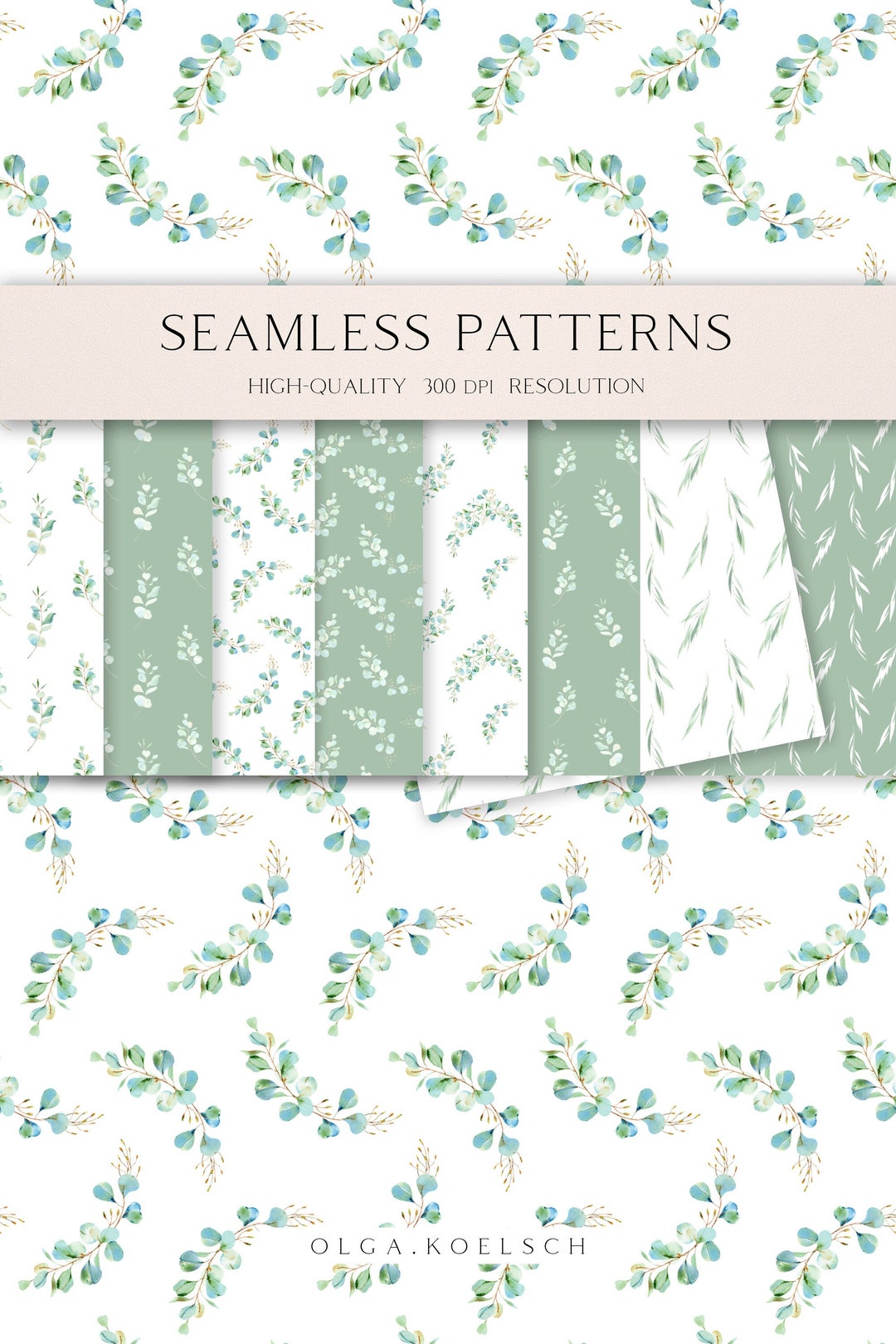 Watercolor Eucalyptus Pattern for Fabric, Seamless Greenery Digital ...