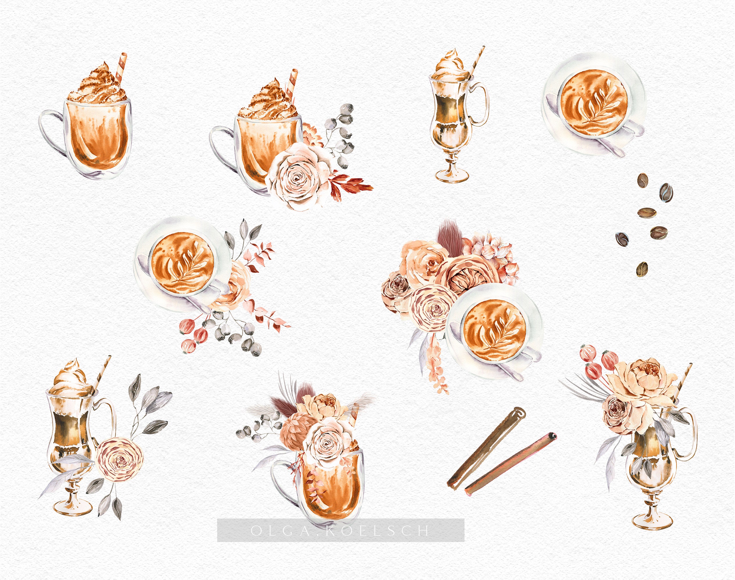 Watercolor coffee clipart Fall coffee mug png Coffee clip | Etsy