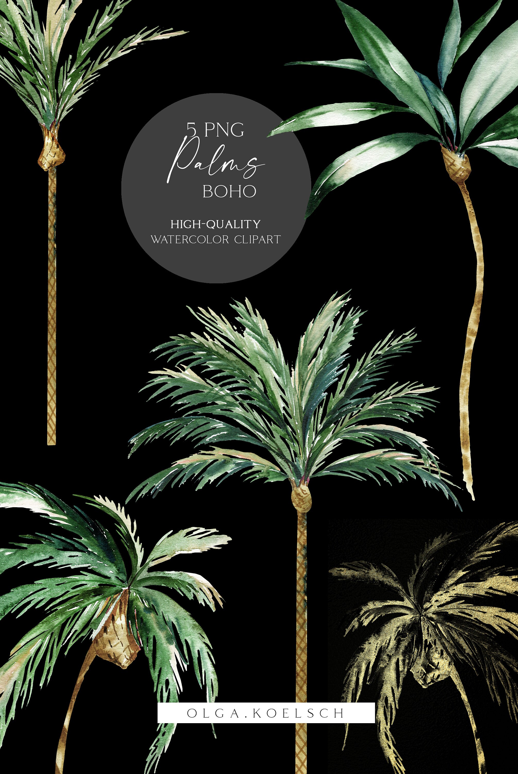 Boho palm tree png Watercolor palm tree clipart Hand-painted | Etsy