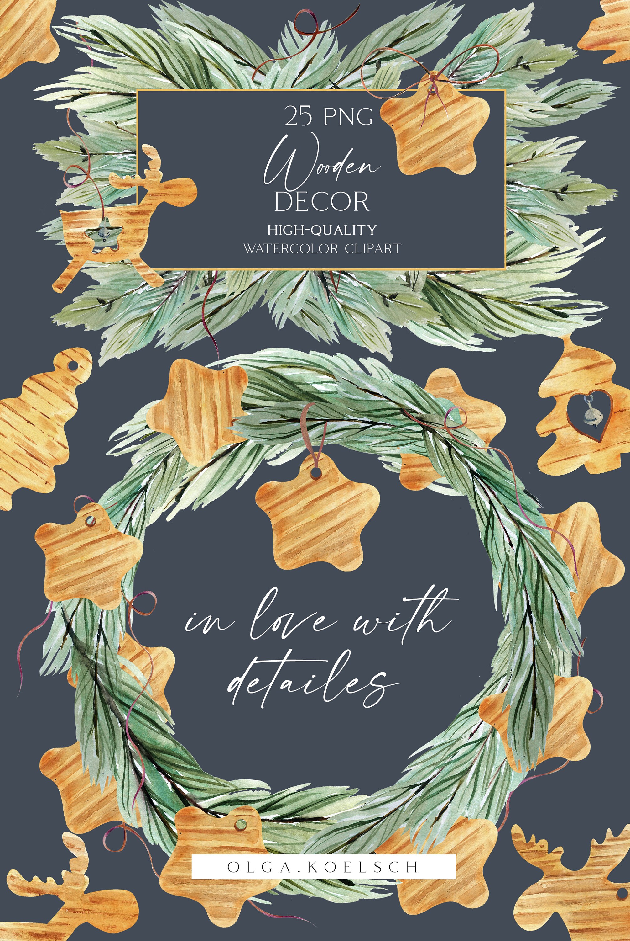 Boho Christmas Wreath Clipart Watercolor Christmas Frames for - Etsy