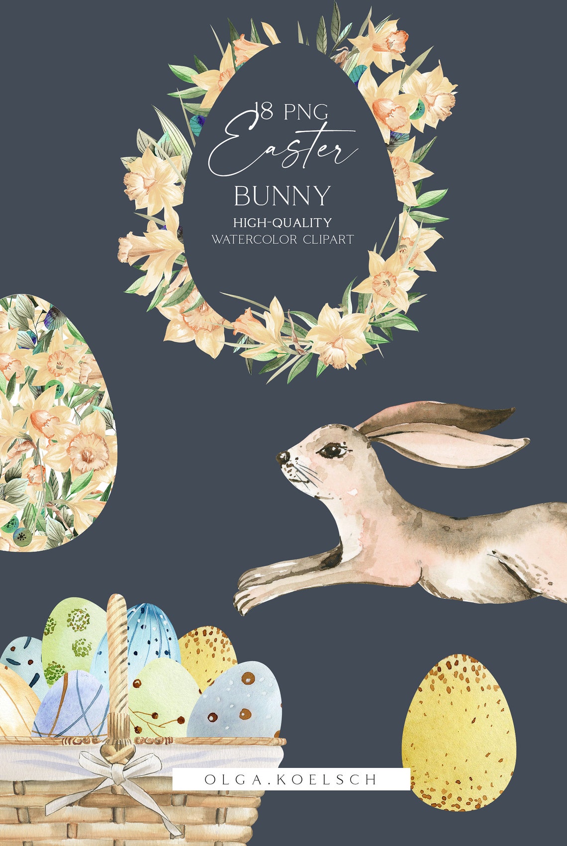 Watercolor Easter Bunny Clipart Easter Egg Clipart Easter - Etsy