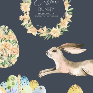 Watercolor Easter Bunny Clipart, Easter Egg Clipart, Easter Wreath Png ...