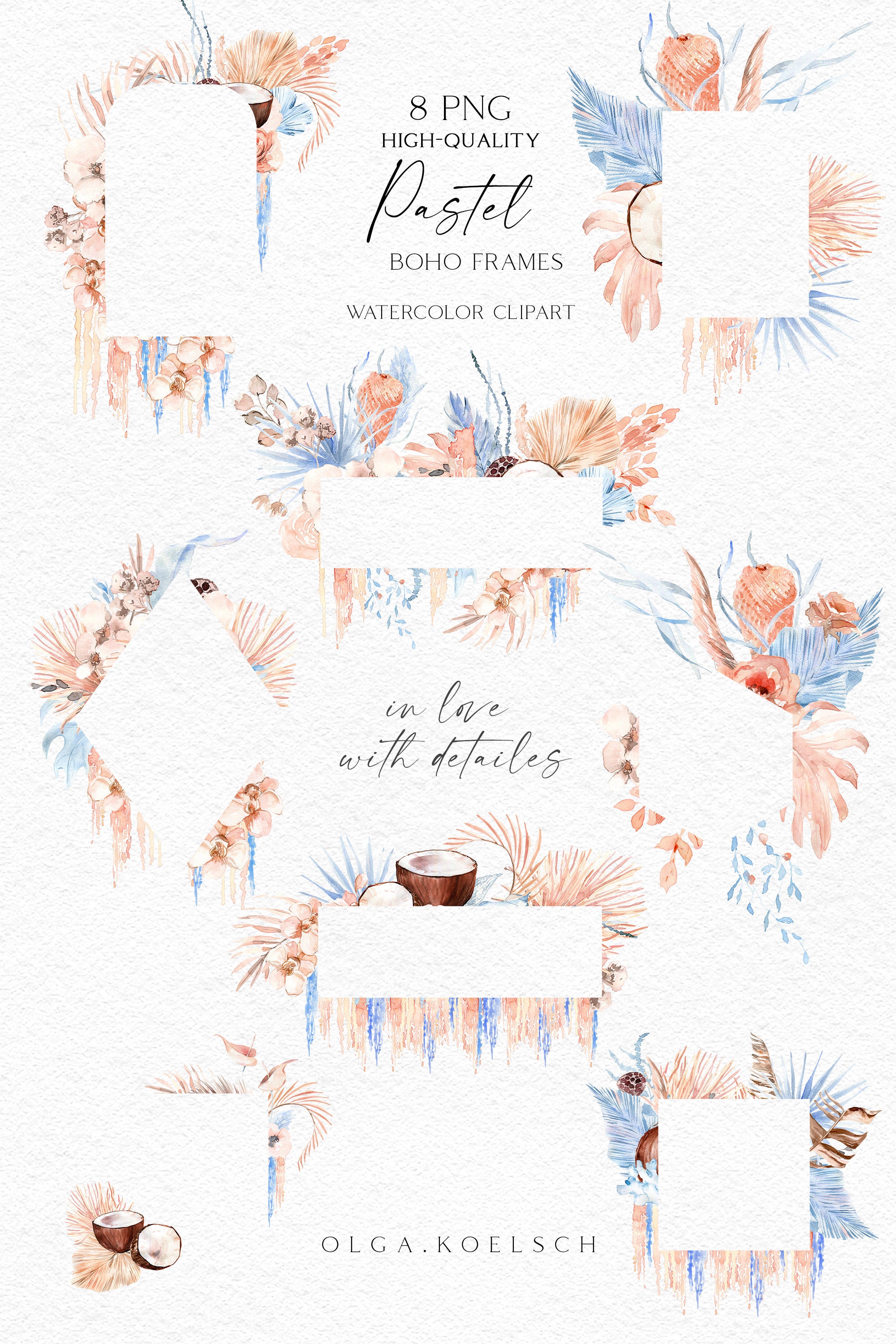 Watercolor boho clipart Tropical borders png Pink floral | Etsy