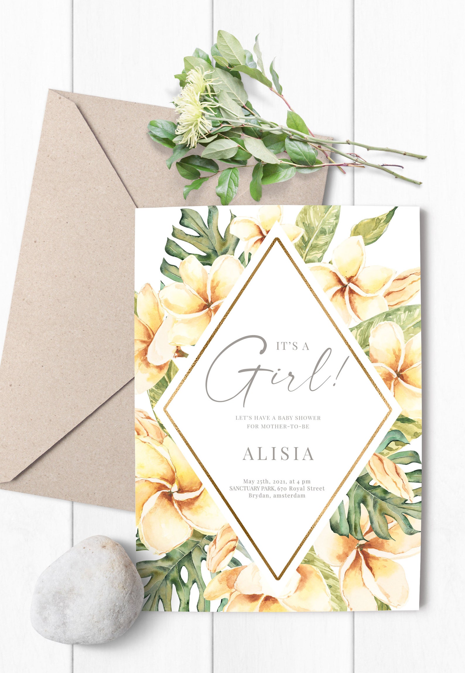 Boho Gold Frame Clipart Watercolor Plumeria Tropical Leaves | Etsy