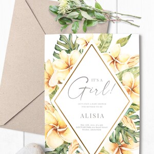 Boho Gold Frame Clipart, Watercolor Plumeria Tropical Leaves, Yellow ...