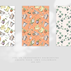 Watercolor Garden Digital Paper, Gardening Seamless Pattern for Fabric ...