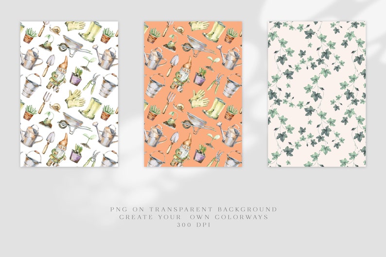 Watercolor garden digital paper Gardening seamless pattern | Etsy